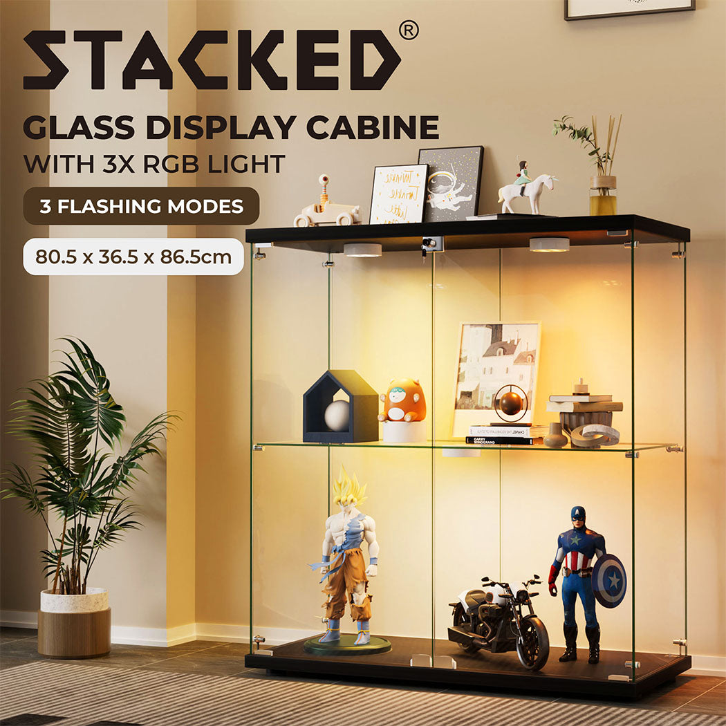 Lego Display Cabinet With 3 RGB Lights Lockable 2 Doors – STACKED Storage
